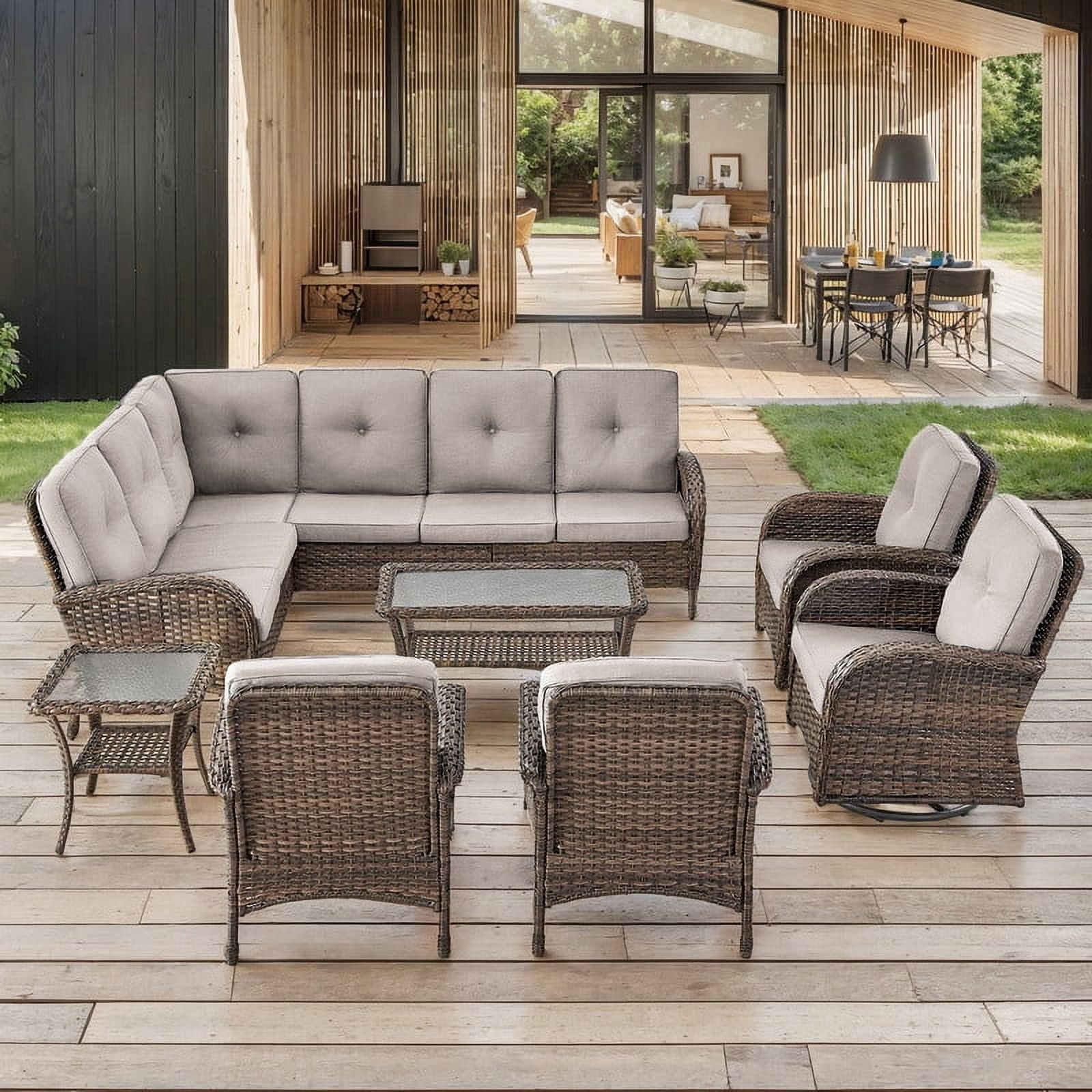 PARKWELL 8-Piece Outdoor Sectional Furniture Set,Patio Wicker L Shaped ...