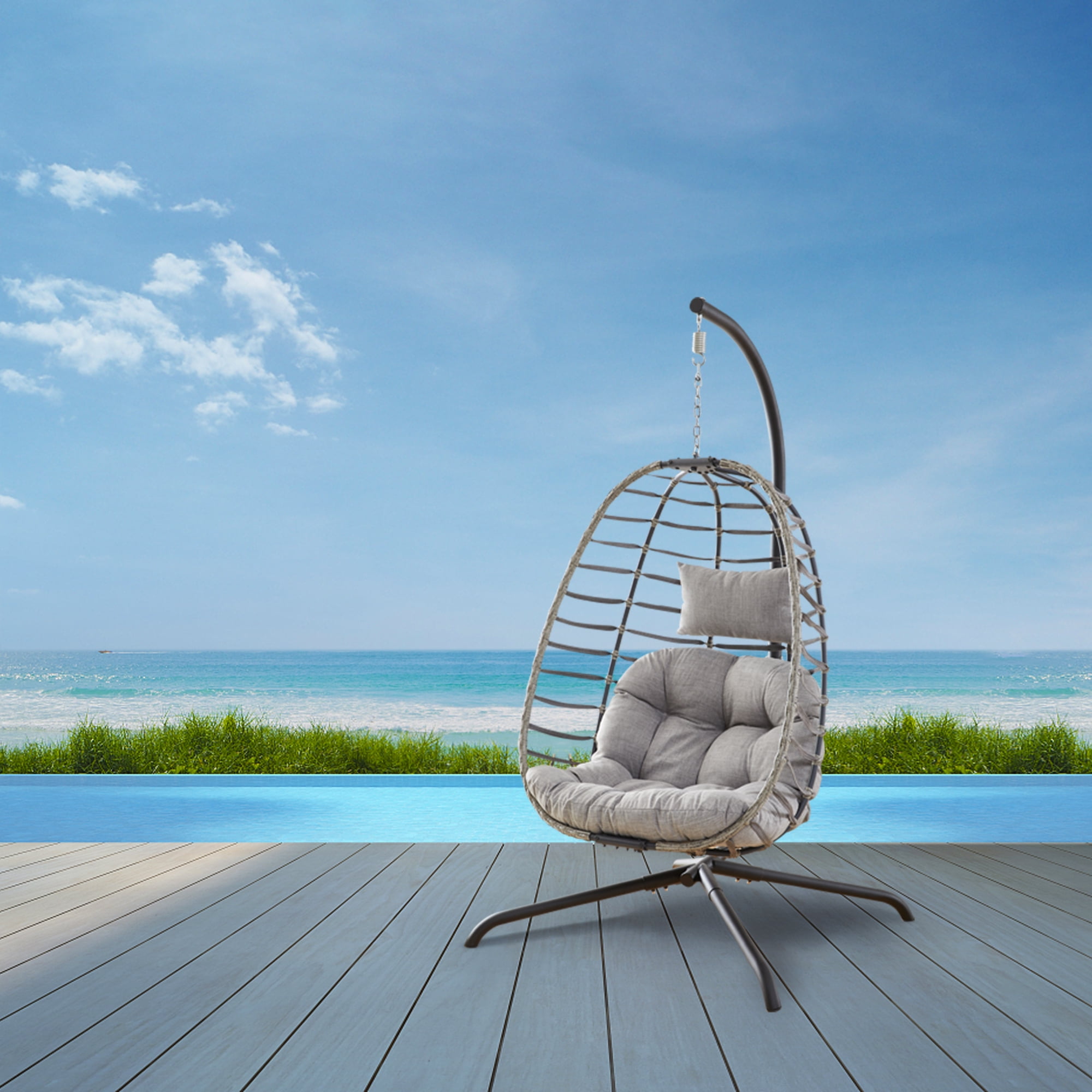 PARKWELL Indoor Outdoor Swing Egg Chair with Stand,Foldable Wicker ...