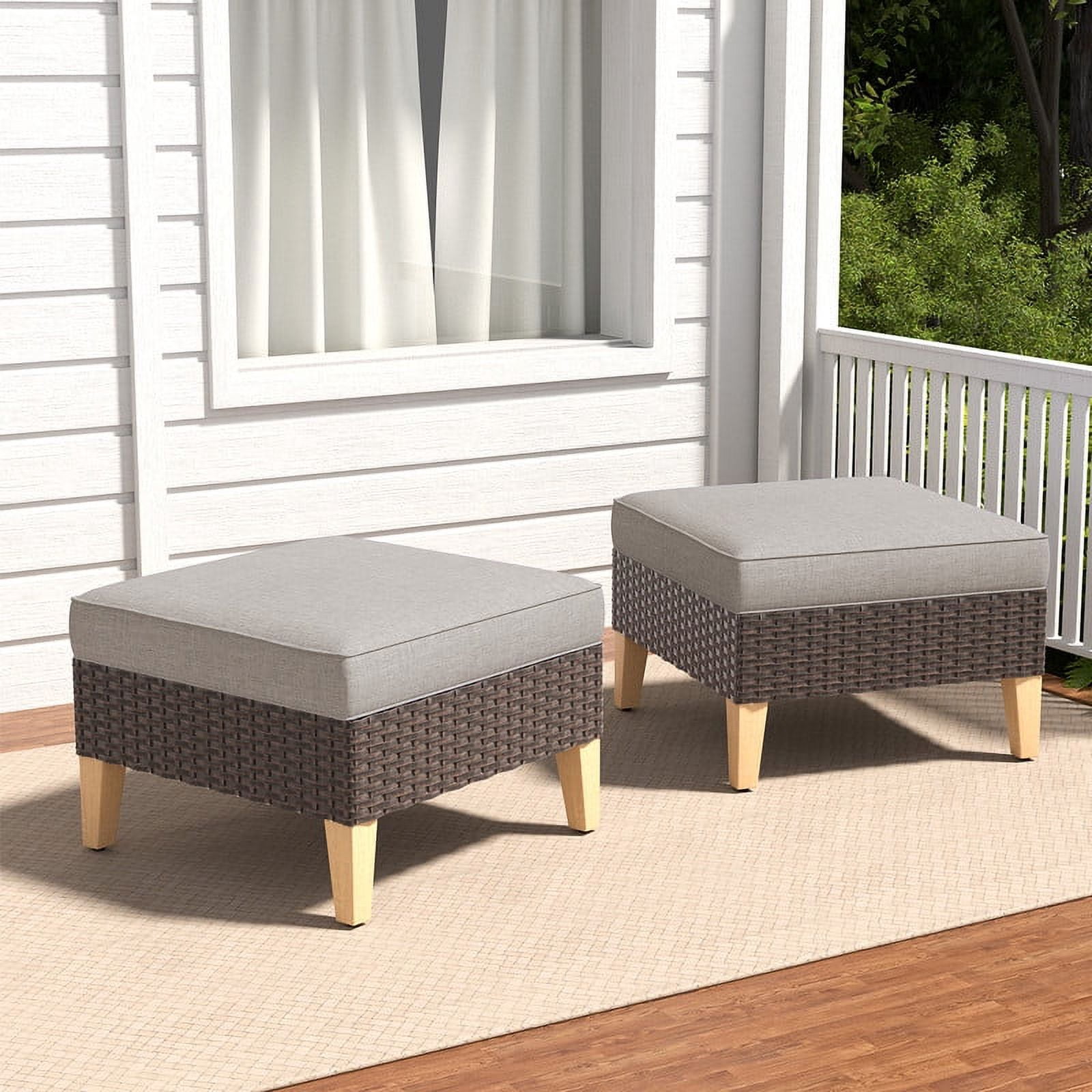 PARKWELL Outdoor 2-Piece Patio Rattan Ottoman Seat Foot Rest with Gray ...