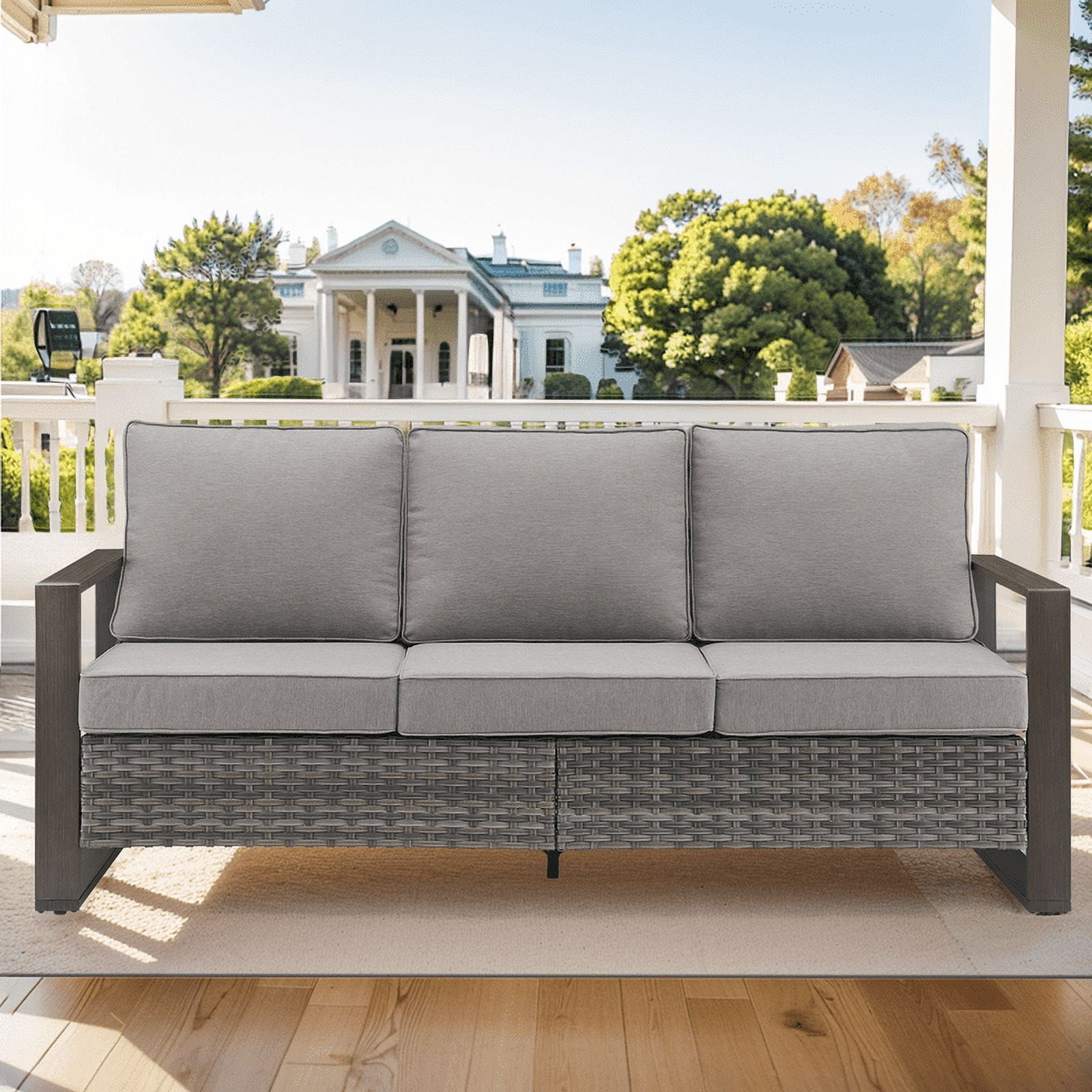 PARKWELL Outdoor Rattan 3-Seat Patio Sofa, Weather-Resistant Wicker ...