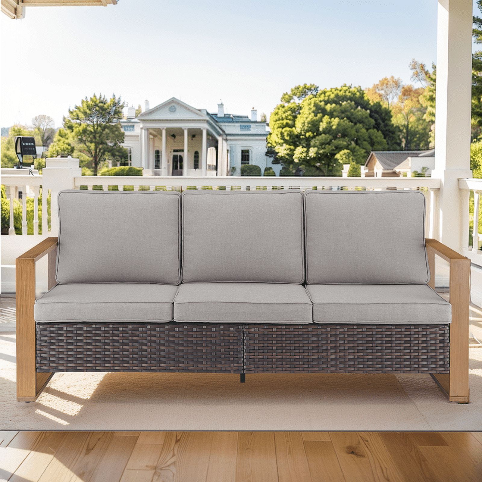 PARKWELL Rattan 3-Seat Outdoor Sofa, Weather Resistant Patio Furniture ...
