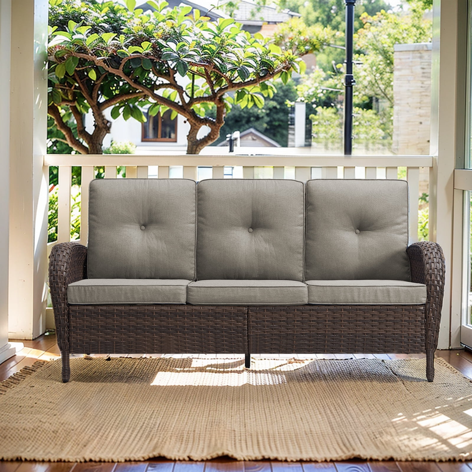 PARKWELL Outdoor 3 Seats Couch Patio Sofa Furniture, All-Weather Wicker ...