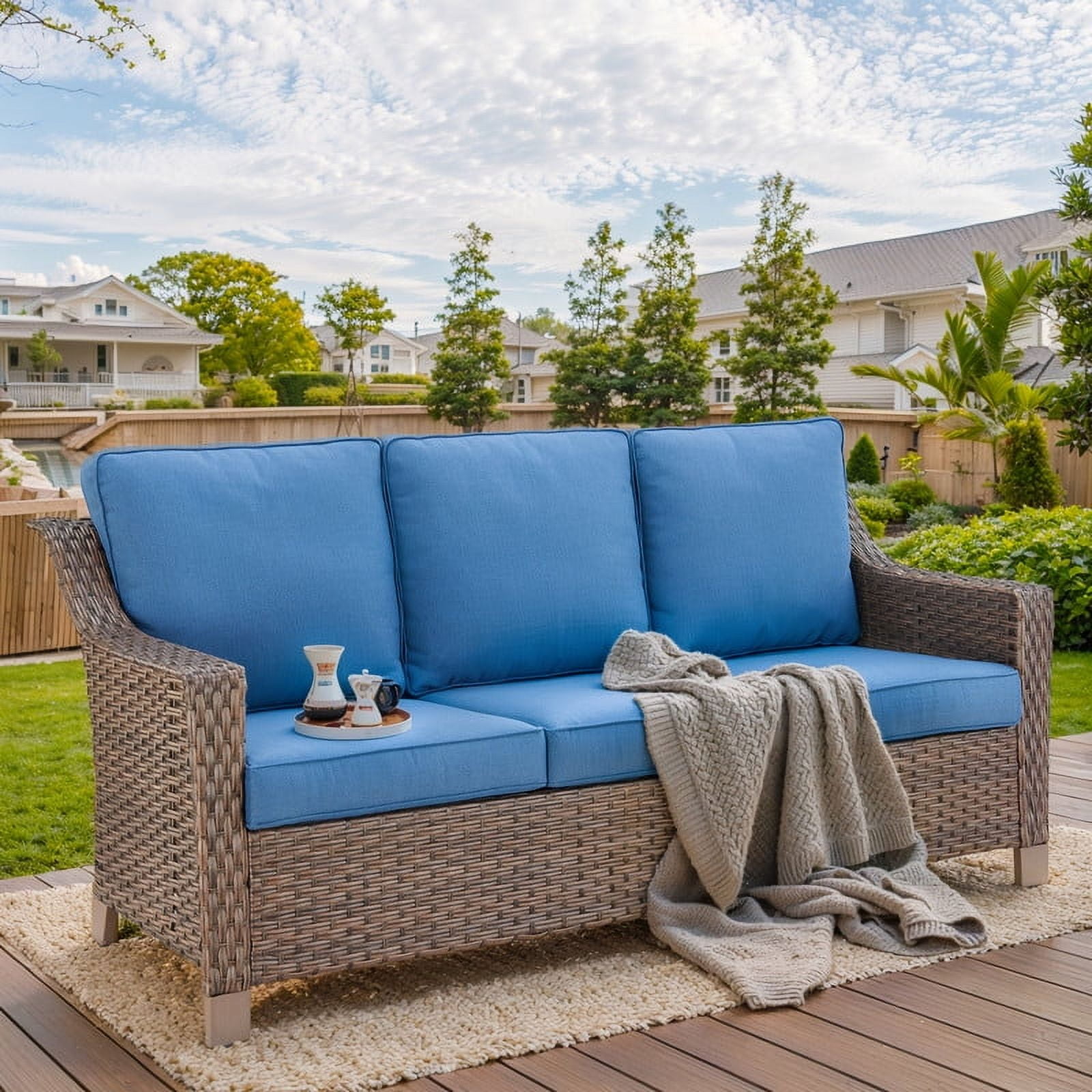 PARKWELL Outdoor 3 Seats Patio Sofa Furniture,All-Weather Wicker Rattan ...