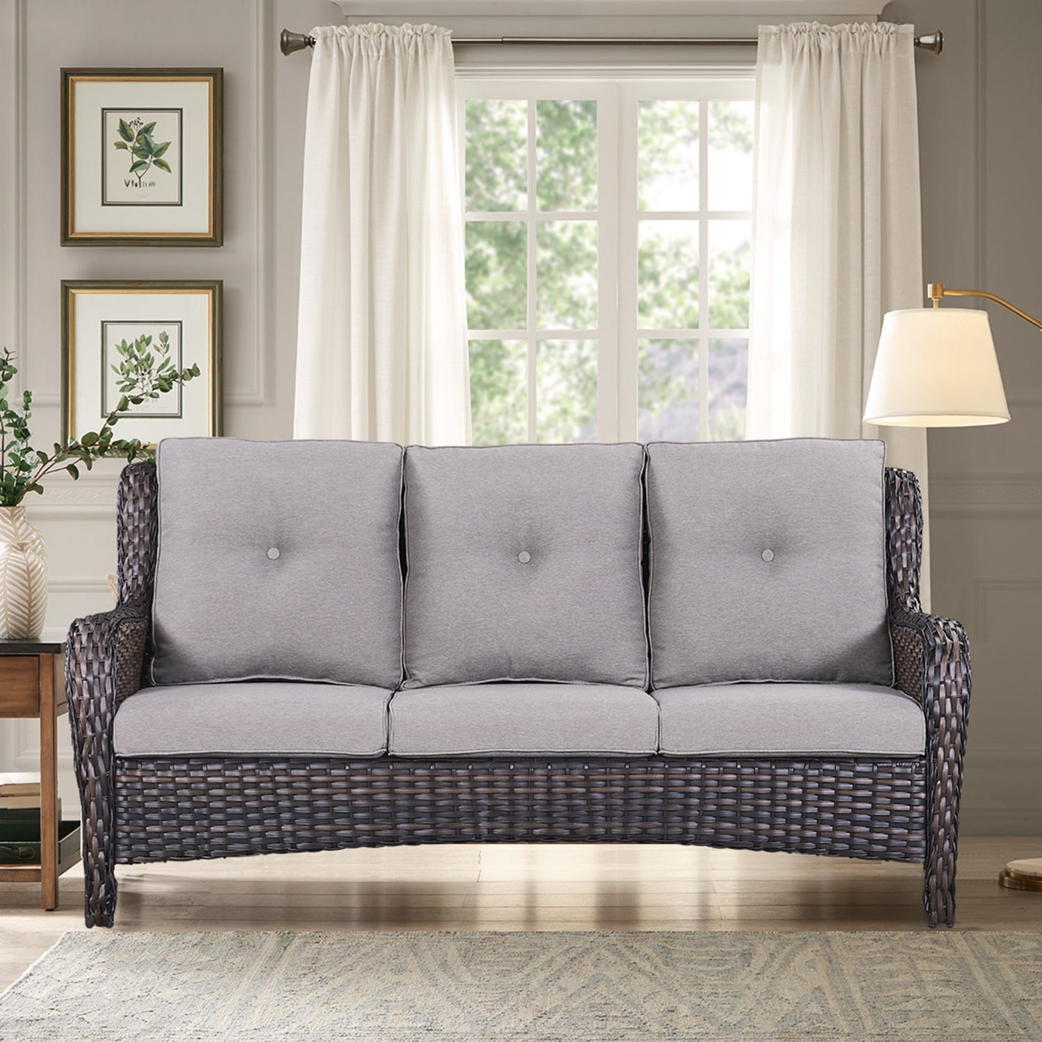 PARKWELL 3-Seater Sofa - Indoor/Outdoor, Rattan Wicker, Steel Frame ...