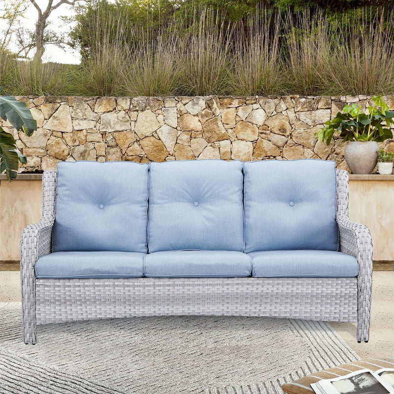 PARKWELL Outdoor 3 Seats Sofa - Rattan Wicker Patio Couch with Cushions ...