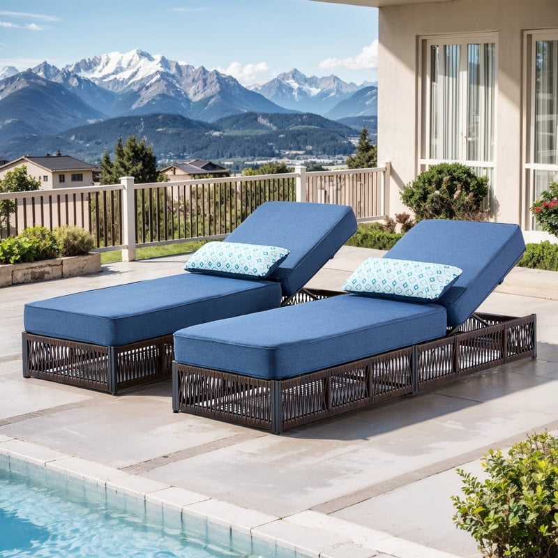 PARKWELL Outdoor Chaise Lounge Chair Set of 2, Wicker Reclining Chair ...