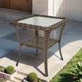 PARKWELL Outdoor End Table with Tempered Glass Top and 2-Layer Storage ...