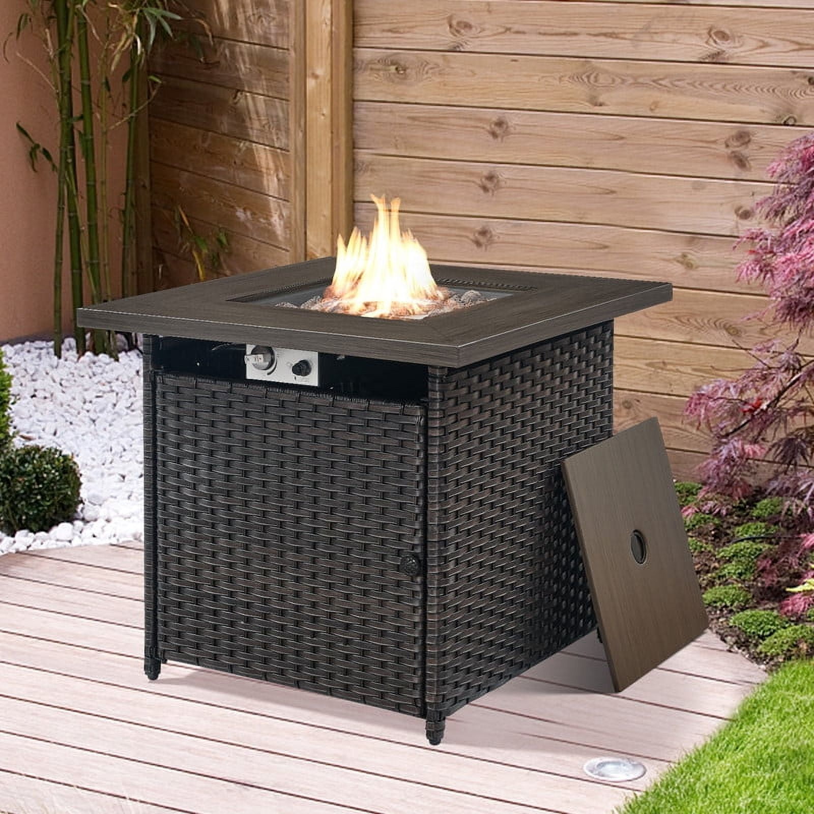 PARKWELL Outdoor Fire Pit 30" Square 50000 BTU Patio Propane Gas Fire ...