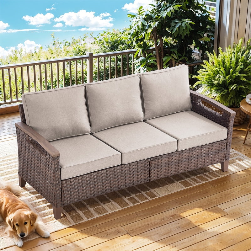 PARKWELL Outdoor Furniture Patio Sofa,All-Weather Rattan Oversized 3 ...