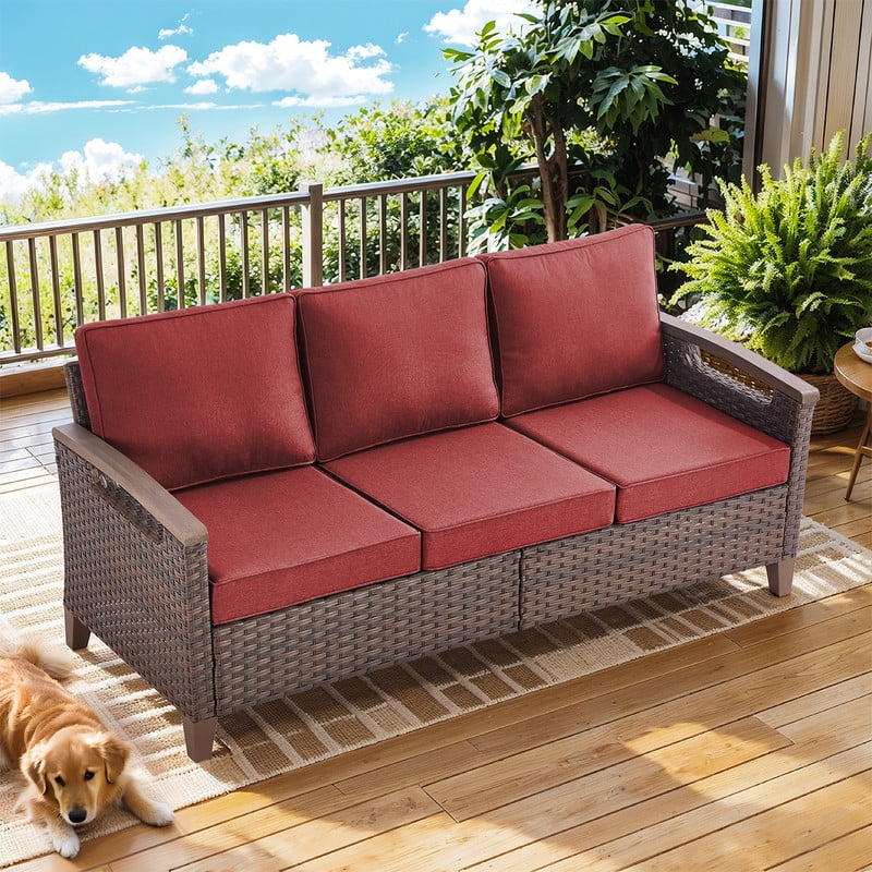 PARKWELL Outdoor Furniture Patio Sofa,All-Weather Rattan Oversized 3 ...