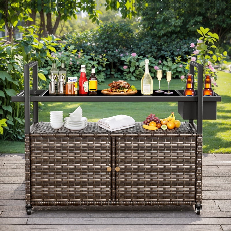 PARKWELL Outdoor Grill Cart,Portable Prep Table with Storage Cabinet ...