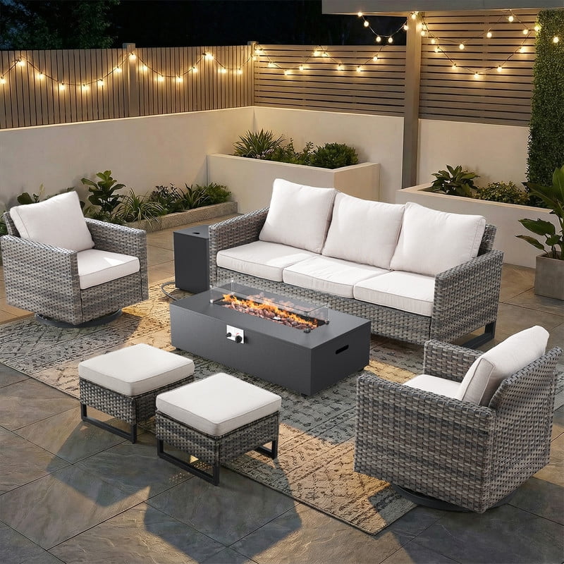 PARKWELL Outdoor Oversized Patio Furniture Set with Fire Pit Table, All ...