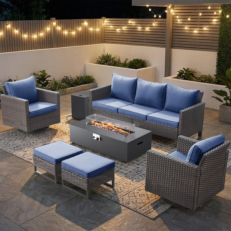PARKWELL Outdoor Oversized Patio Furniture Set with Fire Pit Table, All ...