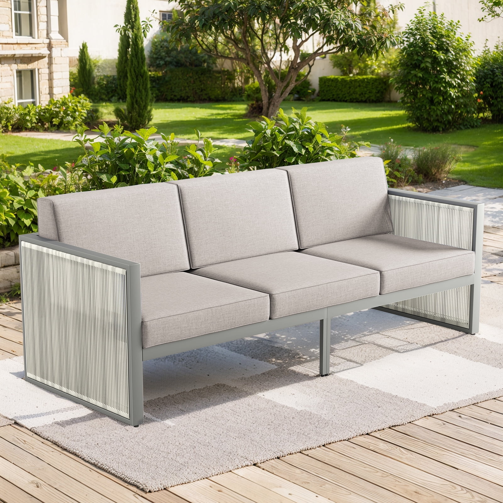 PARKWELL Outdoor Patio 3 Seats Couch Furniture,Deep Seat Hand-Woven ...