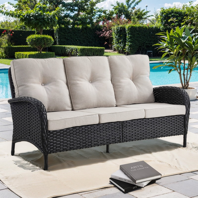 PARKWELL Outdoor Patio 3-Seats Couch,Wicker High Back Sofa with Thick ...