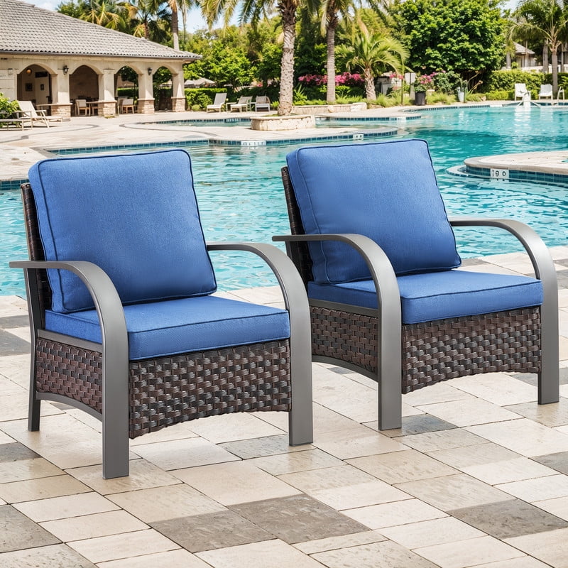 PARKWELL Outdoor Patio Chairs Set of 2,Wicker Rattan Deep Seat ...