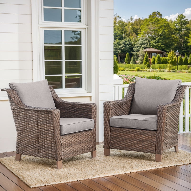 PARKWELL Outdoor Patio Cushioned Chairs Set of 2,All-Weather Wicker ...