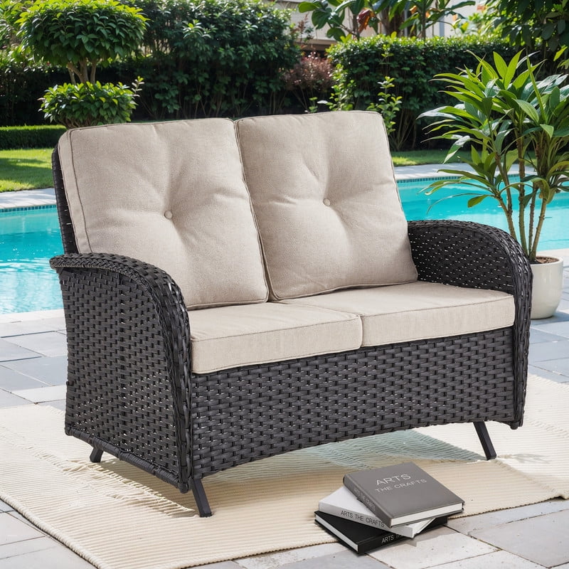 PARKWELL Outdoor Patio Love Seat Glider,Wicker High Back Rocking Sofa ...