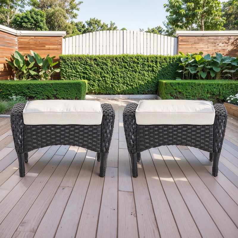 PARKWELL Outdoor Patio Ottoman Set of 2,All-Weather Wicker Seat Foot ...