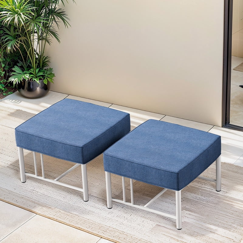 PARKWELL Outdoor Patio Ottoman Set of 2,Metal Seat Foot Rest Side Table ...