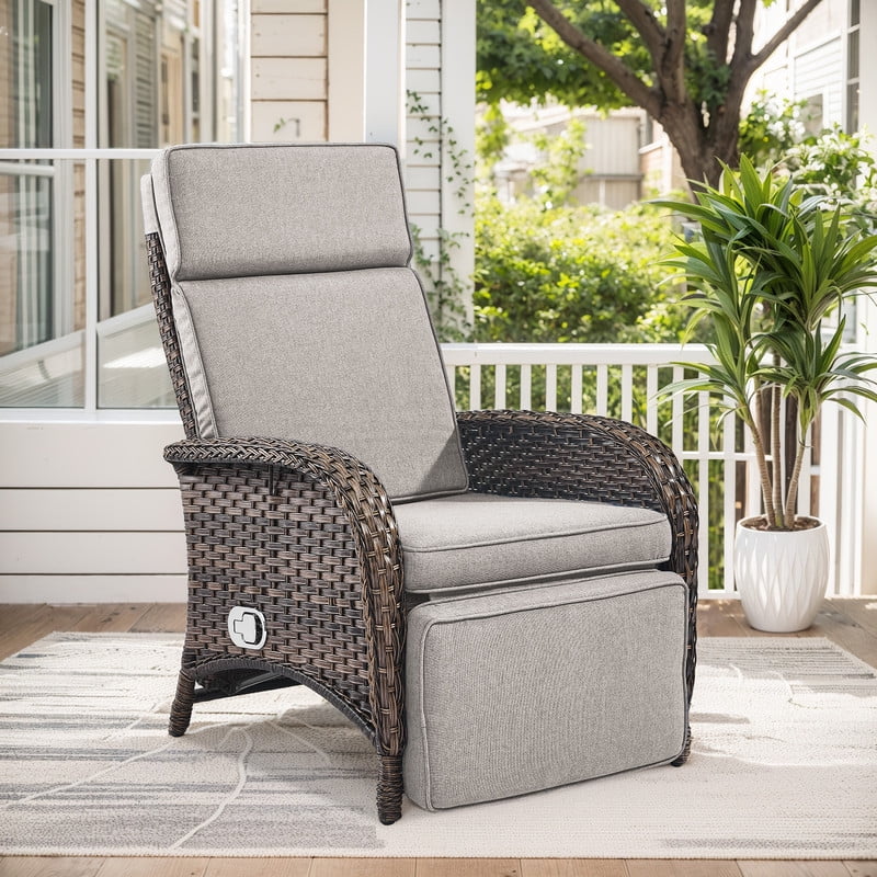 PARKWELL Outdoor Patio Recliner Chair,Adjustable Rattan Reclining ...