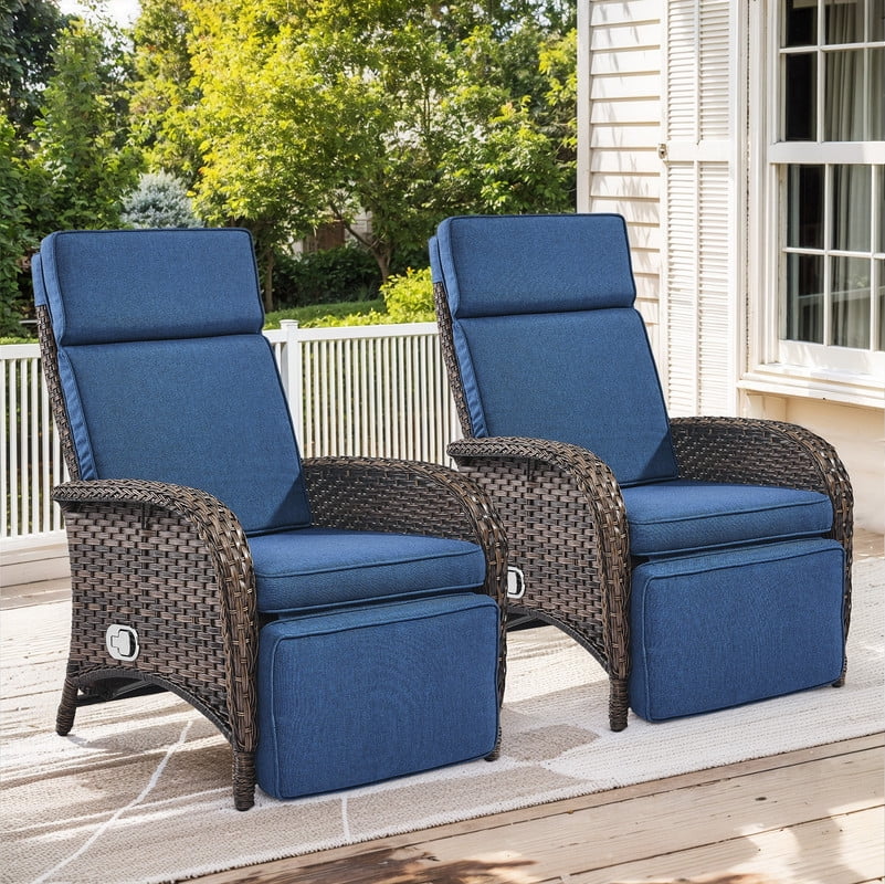 PARKWELL Outdoor Patio Recliner Chair Set of 2,Adjustable Rattan ...