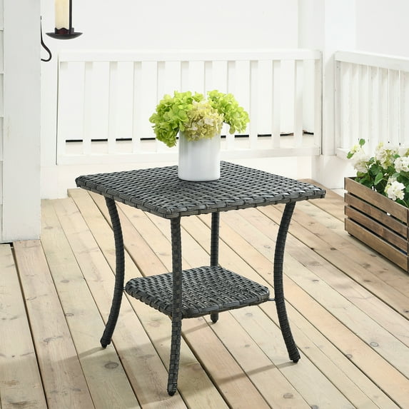 PARKWELL Outdoor Patio Side Tables Brown Wicker Rattan End Table with ...