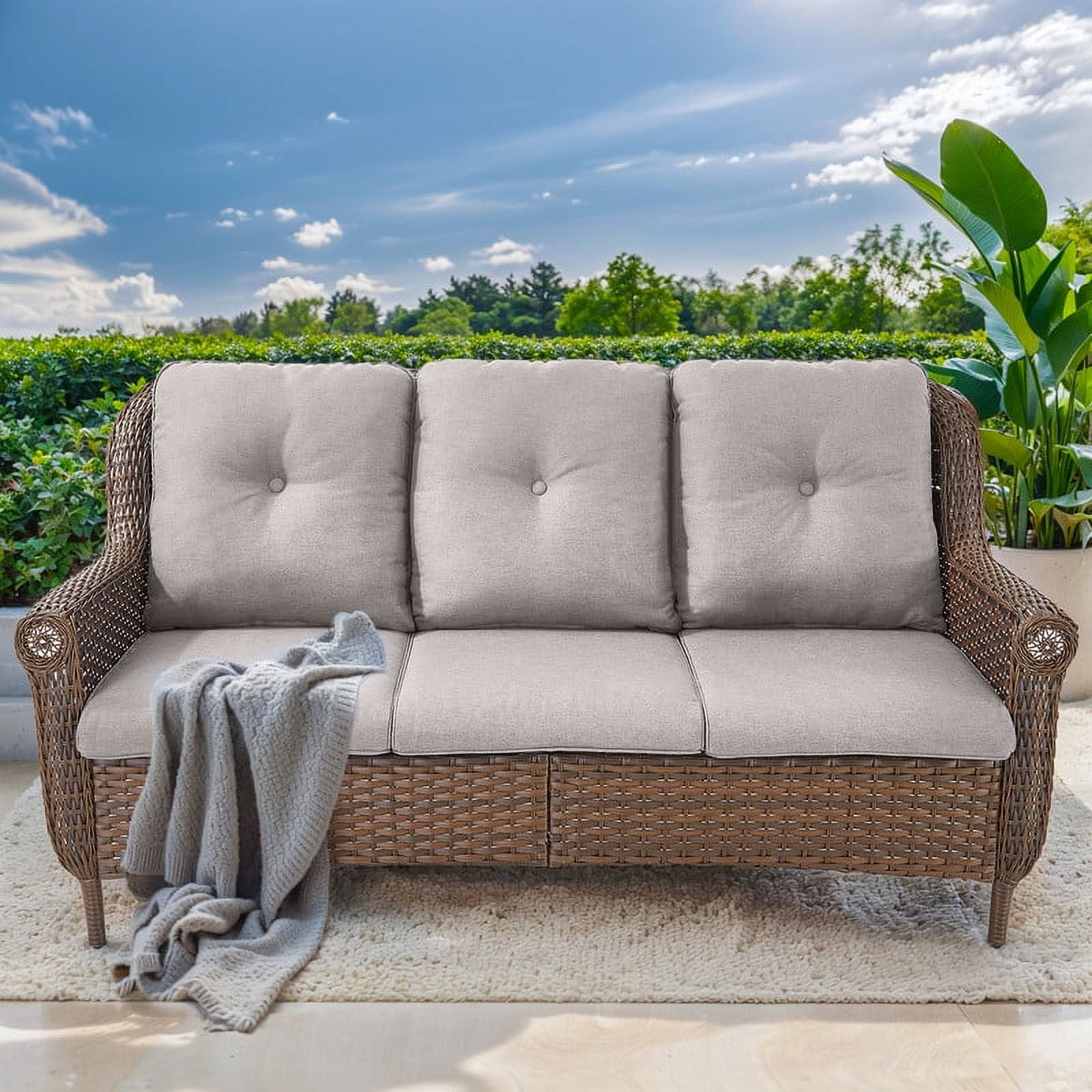 PARKWELL Outdoor Patio Sofa Furniture,Weather Resistant Wicker 3-Seat ...