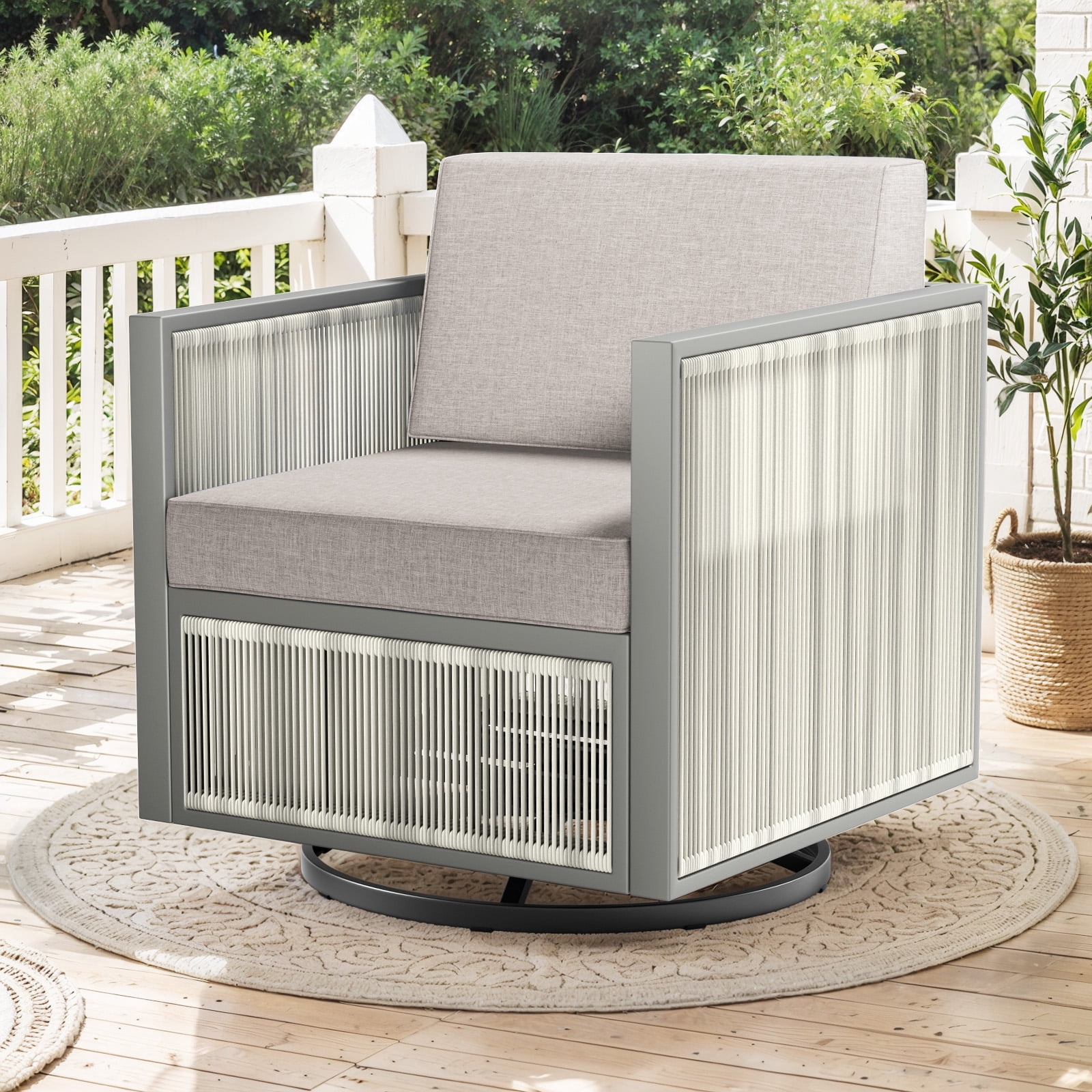 PARKWELL Outdoor Patio Swivel Glider Chair Set of 1,Hand-Woven Rope ...