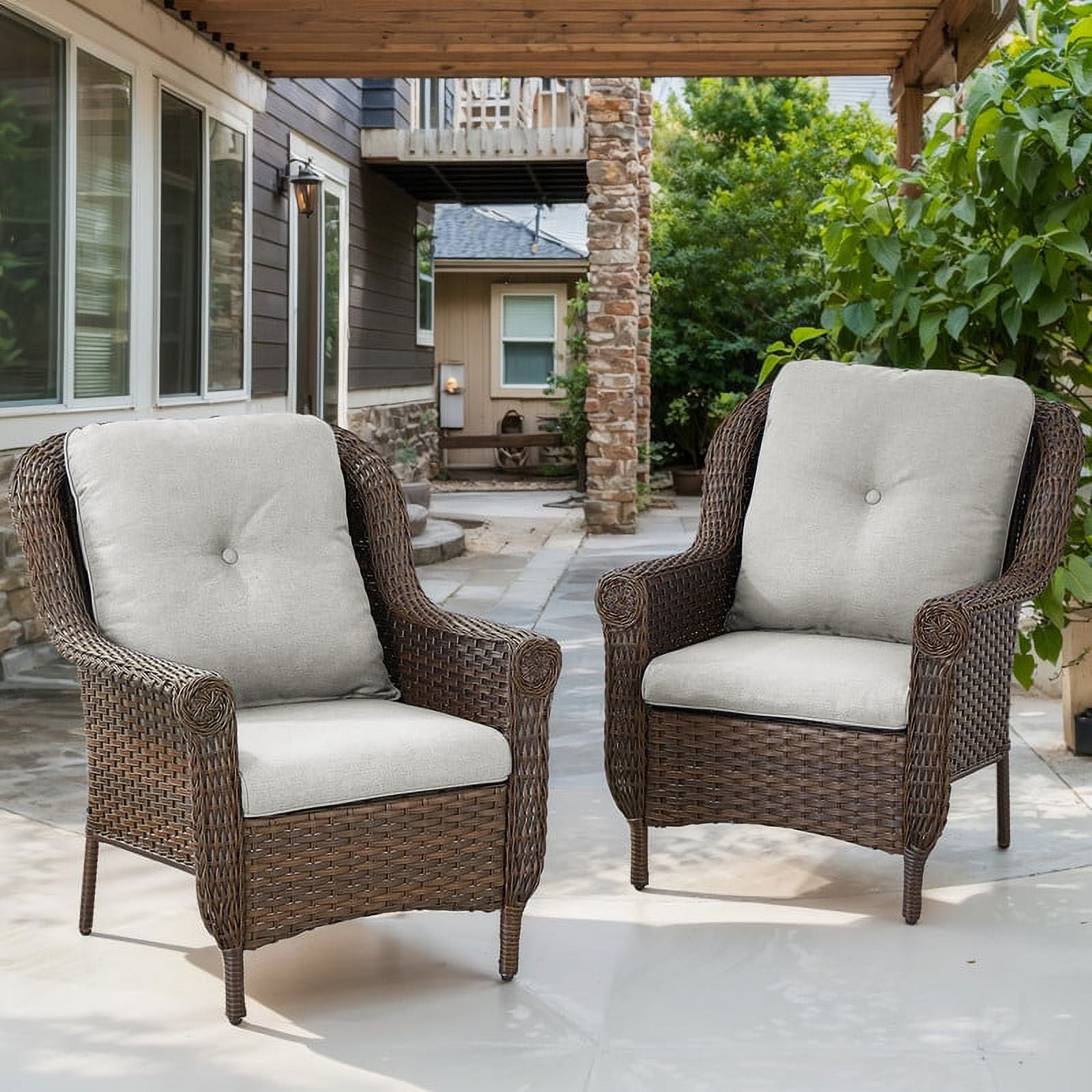 PARKWELL Outdoor Patio Wicker Chairs Set of 2,Weather Resistant Rattan ...