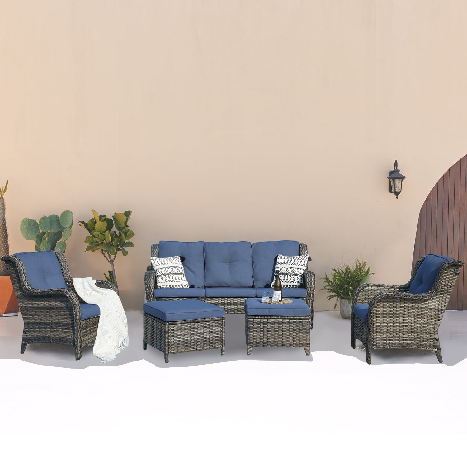 PARKWELL Outdoor Patio Wicker Furniture Set - 5 Piece Sectional Sofa ...