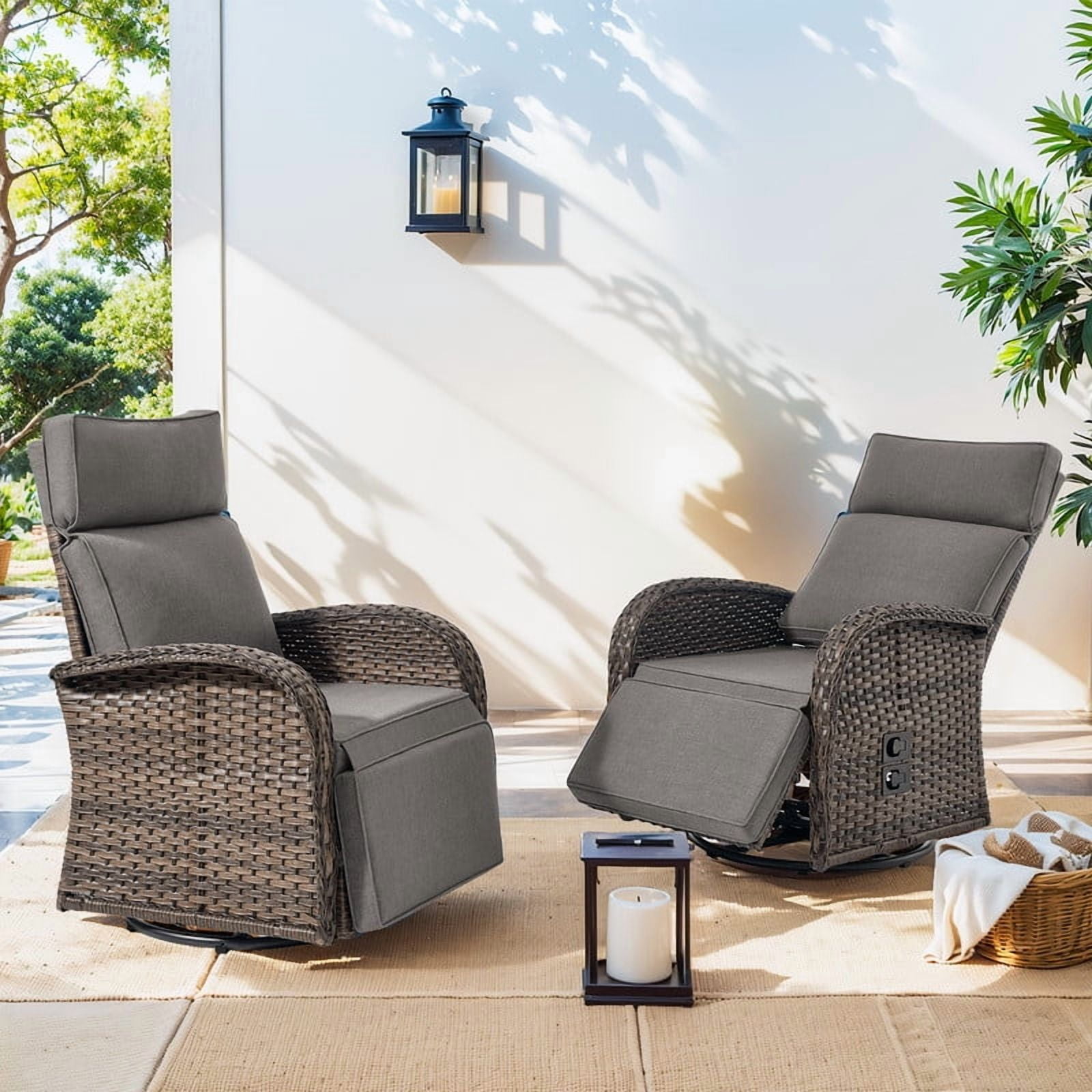 PARKWELL Outdoor Recliner Chair Set of 2,Patio 360° Swivel Reclining ...