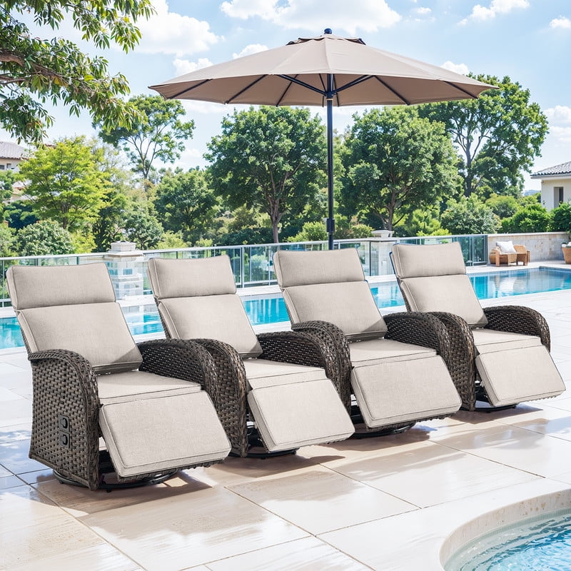 PARKWELL Outdoor Recliner Chair Set of 4,Patio 360° Swivel Reclining ...