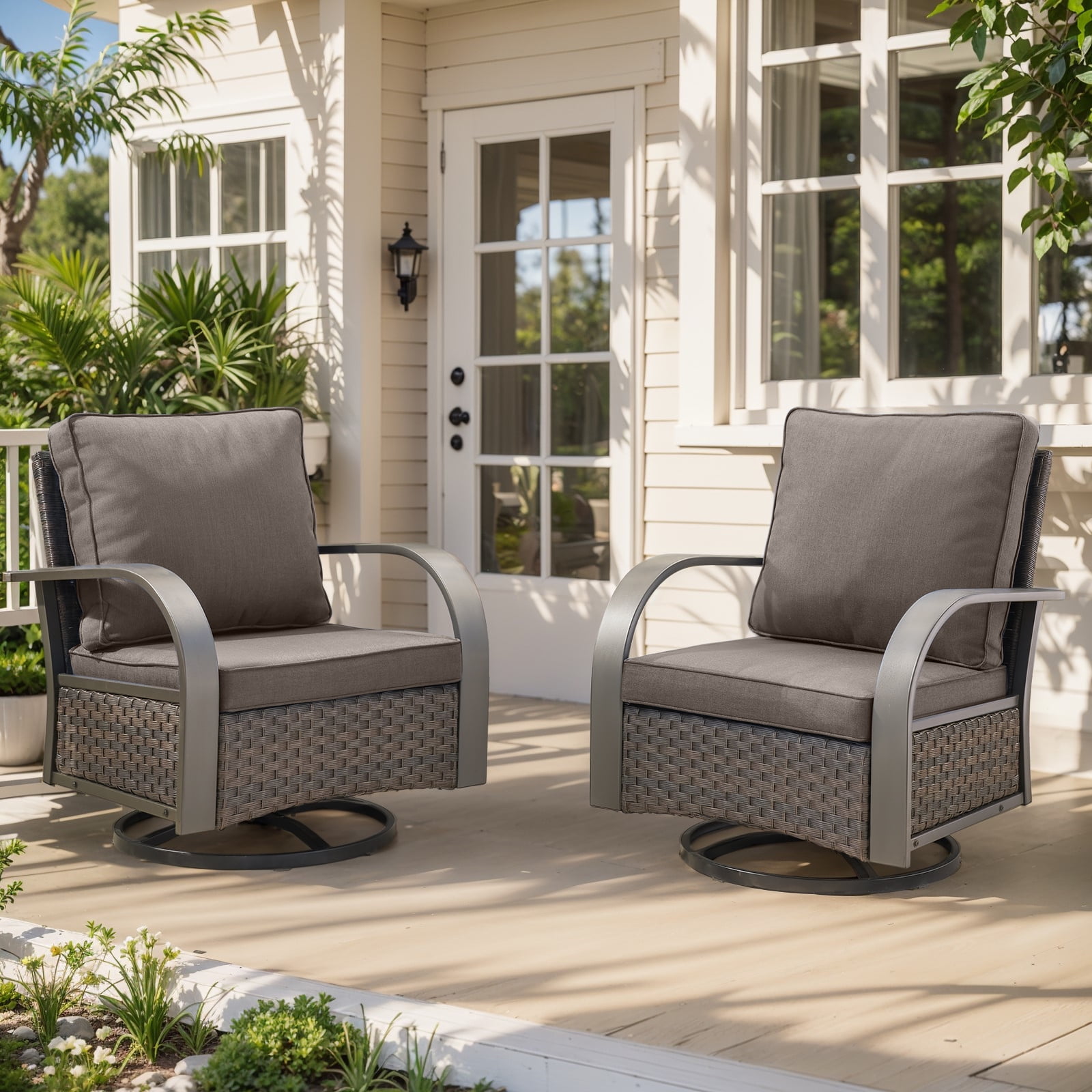 PARKWELL Outdoor Swivel Glider Chair Set of 2,Patio Rattan Swivel ...