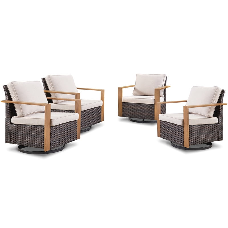 PARKWELL Outdoor Swivel Glider Chair Set of 4, Patio Cushioned Lounge ...
