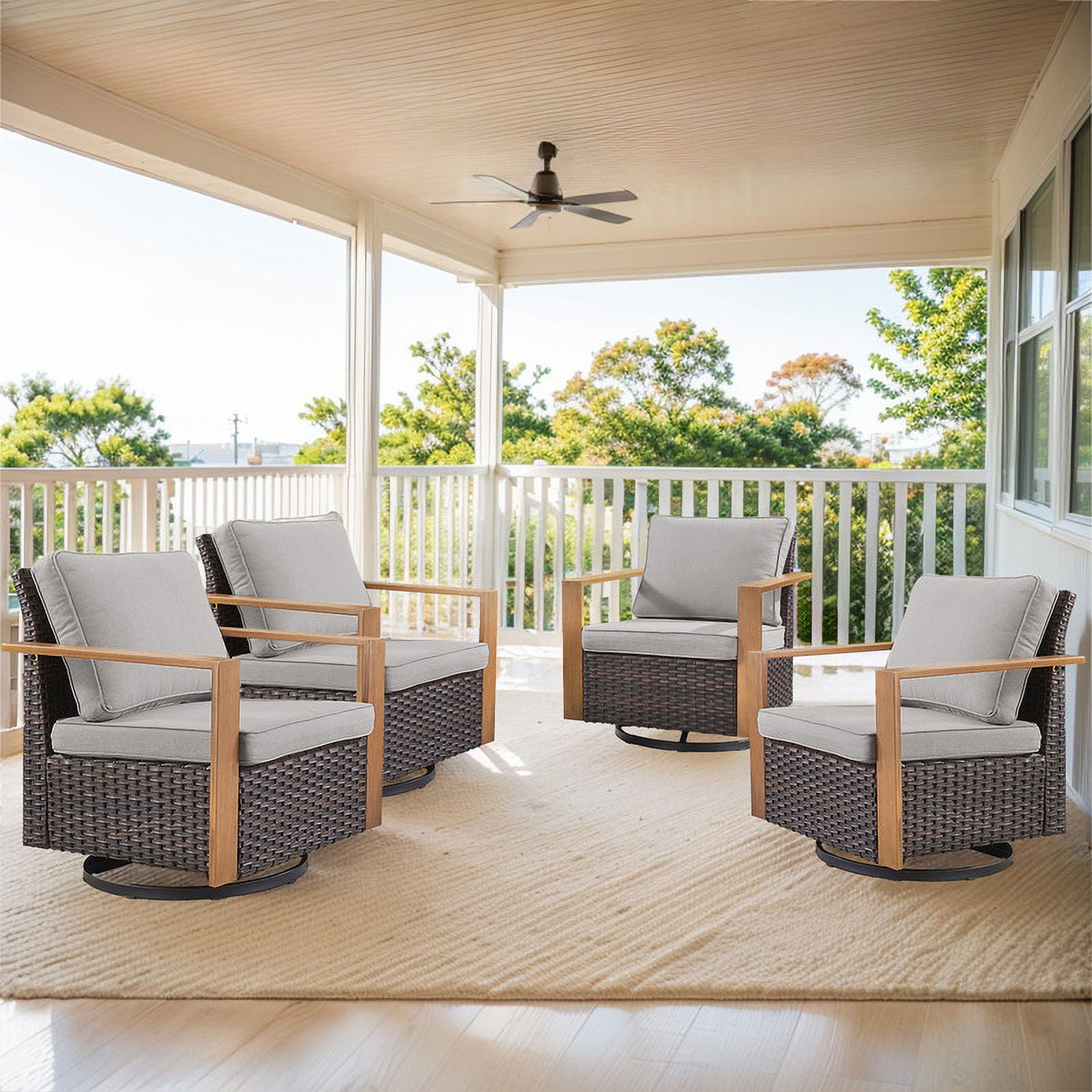 PARKWELL Outdoor Swivel Glider Chair Set of 4, Patio Rocker Arm Chair ...