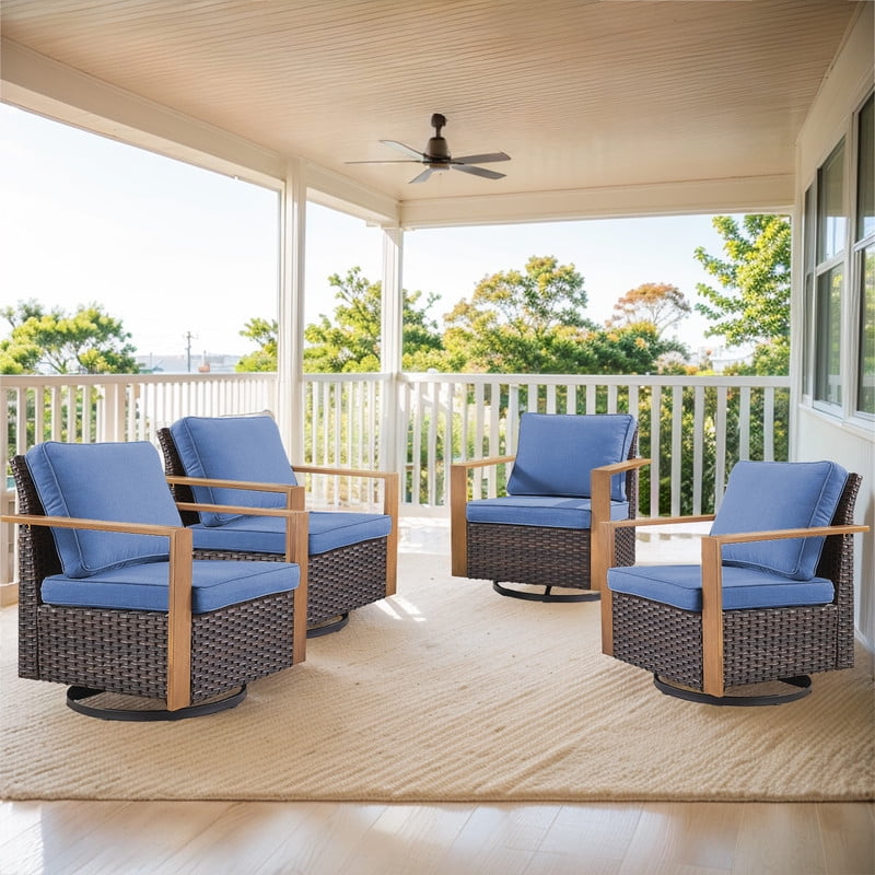 PARKWELL Outdoor Swivel Glider Chair Set of 4, Patio Cushioned Lounge ...