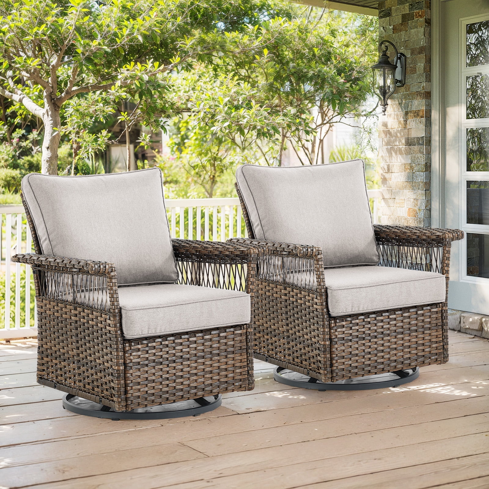 PARKWELL Outdoor Swivel Rocker Chairs Set of 2, Steel Frame, Wicker ...