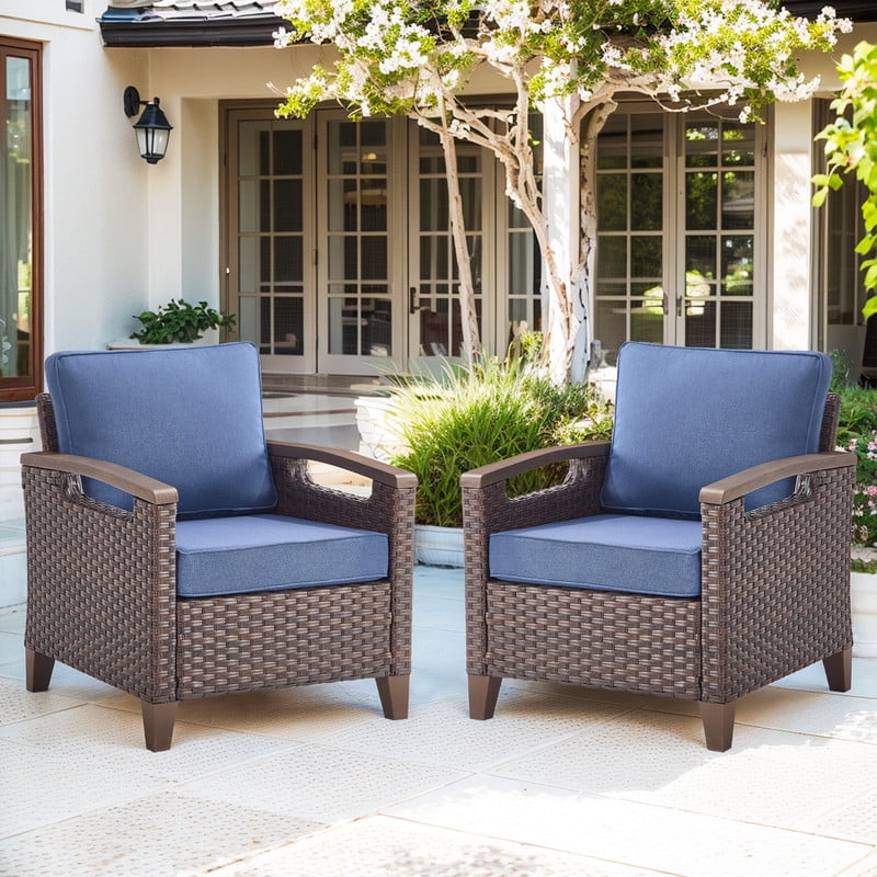 PARKWELL Outdoor Wicker Lounge Chair Set of 2,All-Weather Rattan Bistro ...