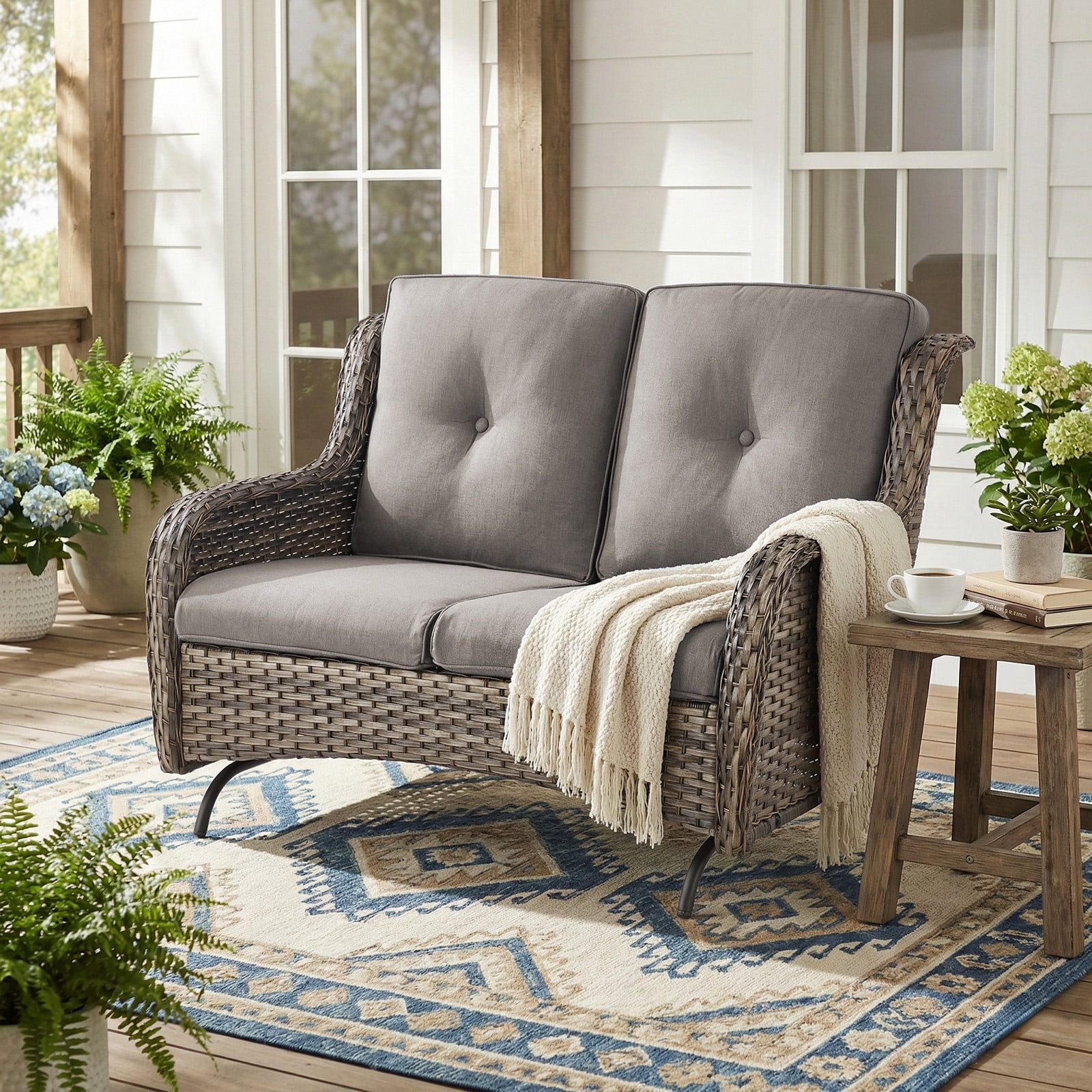 PARKWELL, Outdoor Wicker Loveseat Glider, One Size, Gray - Walmart.com