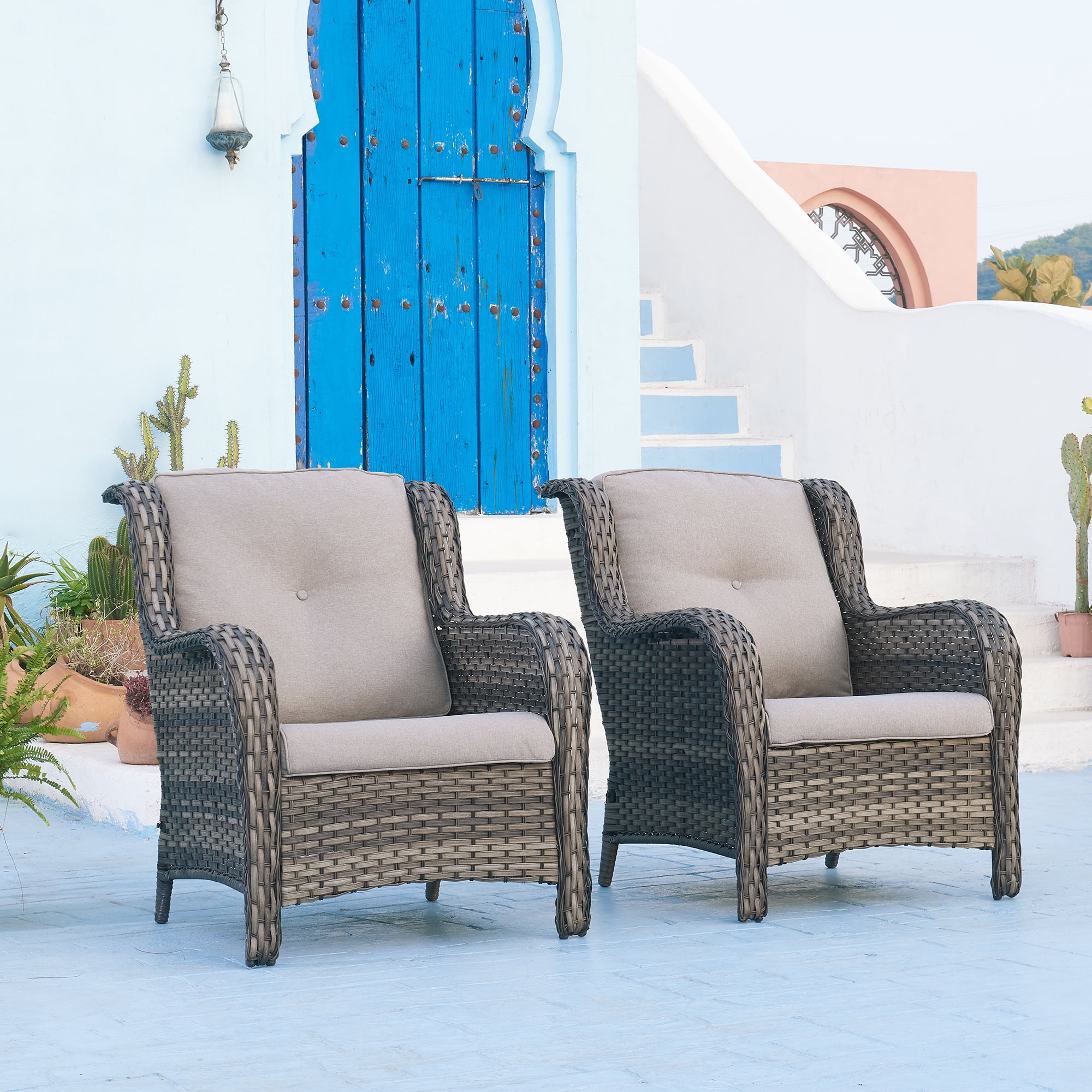 PARKWELL Rattan Outdoor Single Patio Chairs Set of 2, Lounge Chairs ...