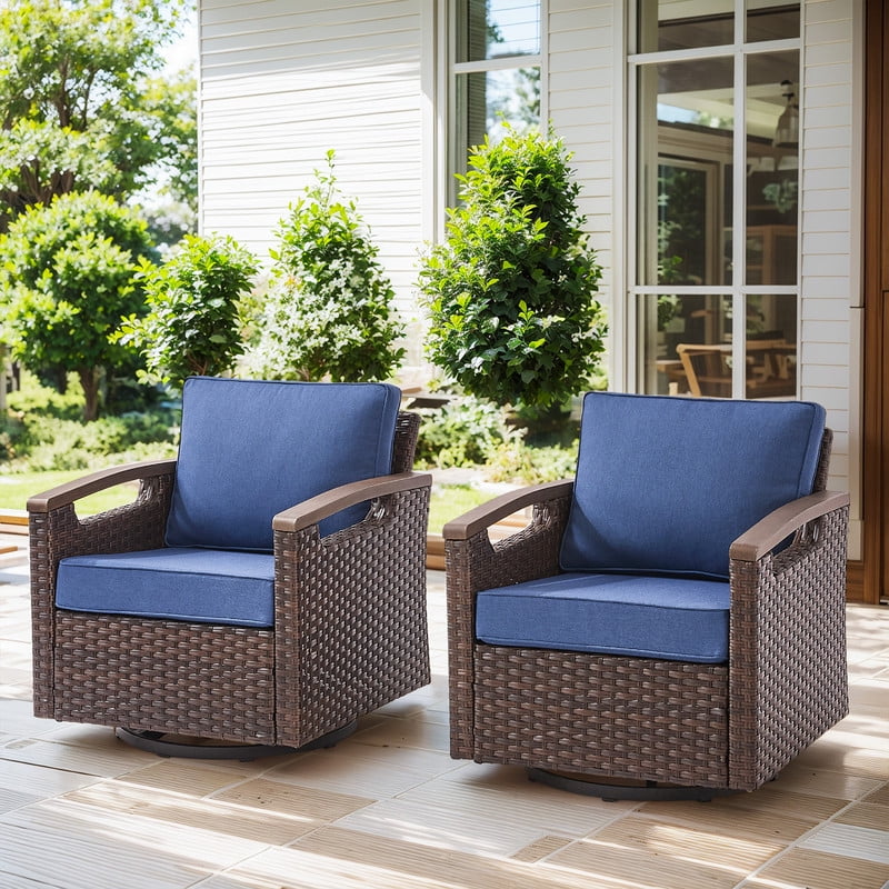 PARKWELL Outdoor Wicker Swivel Rocker Chair Set of 2,All-Weather Rattan ...