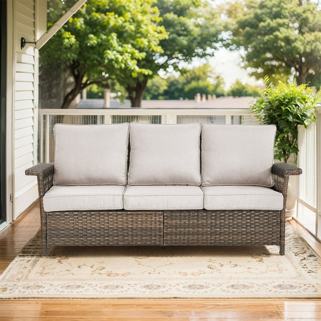 PARKWELL Wicker Outdoor 3 Seater Sofa, Patio Rattan Couch with Deep ...