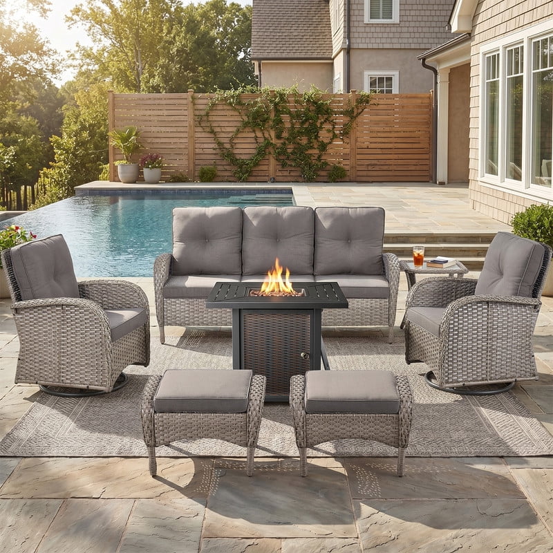 PARKWELL Patio Furniture Set with Propane Fire Pit Table, 7-Piece ...