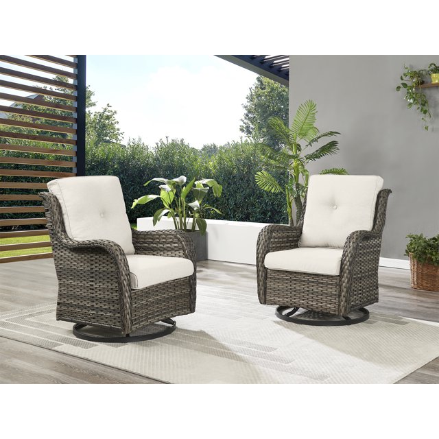 PARKWELL Patio Rocking Swivel Cushioned Chairs Set of 2,Wicker Glider ...