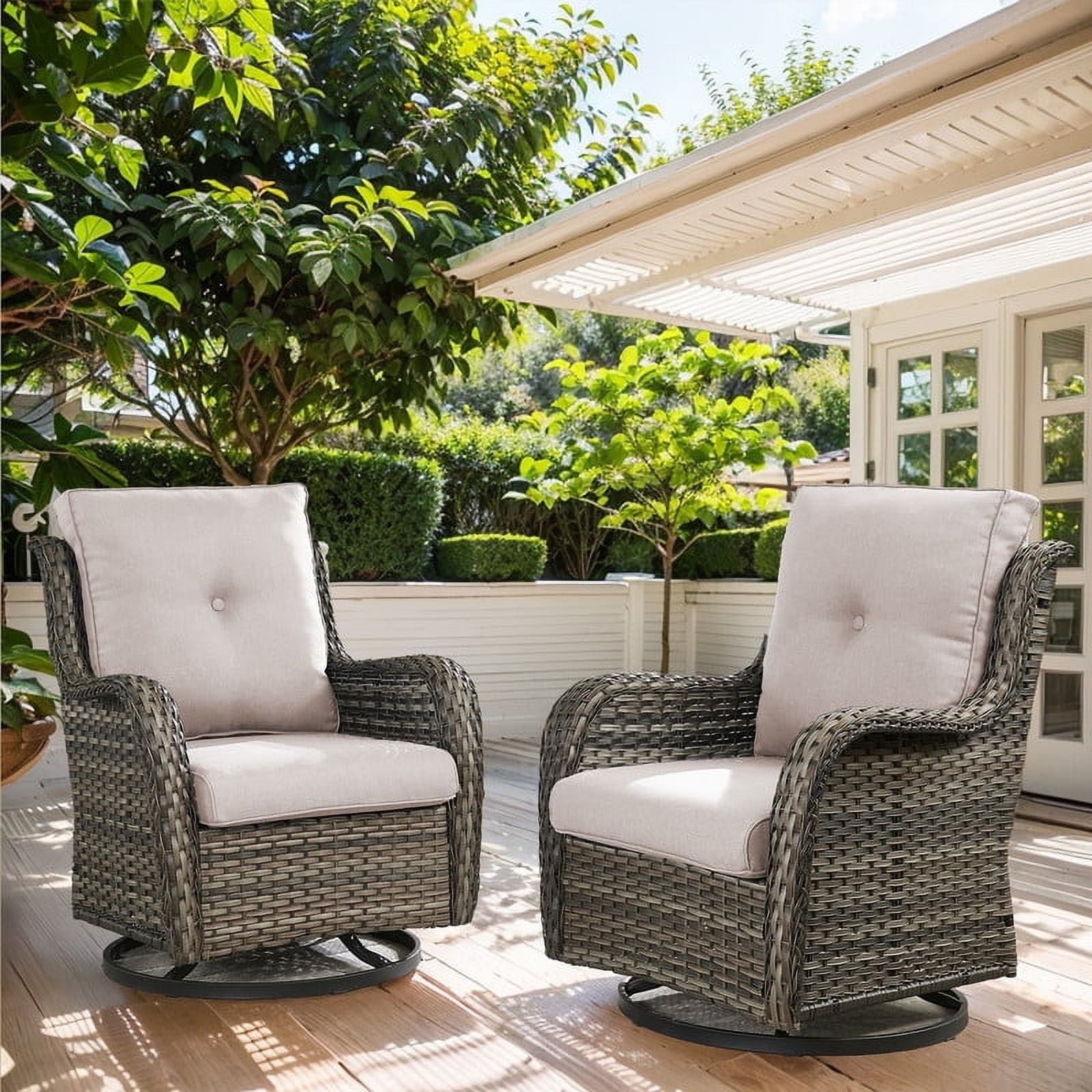 PARKWELL Patio Rocking Swivel Cushioned Chairs Set of 2,Wicker Glider ...
