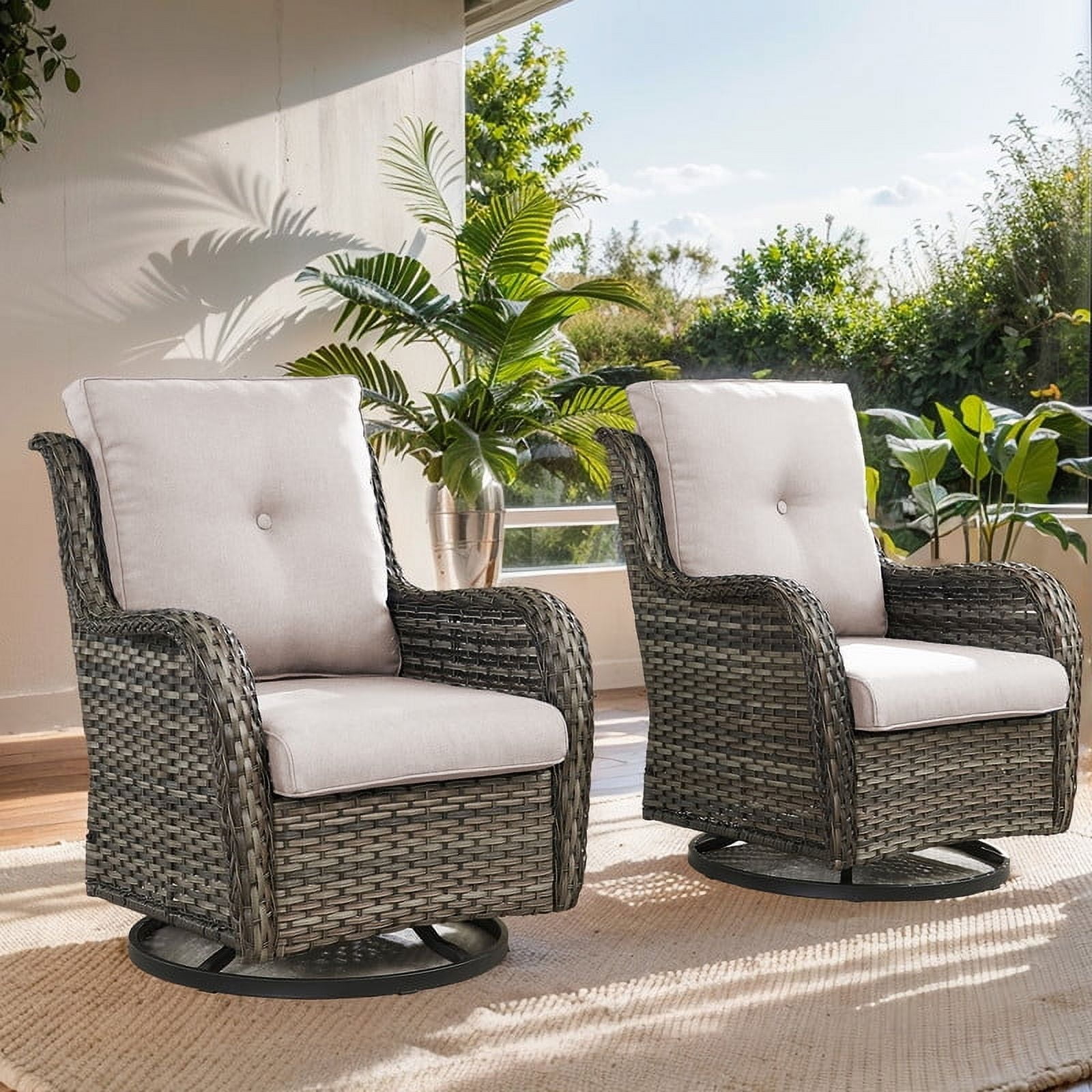 PARKWELL Patio Rocking Swivel Cushioned Chairs Set of 2,Wicker Glider ...