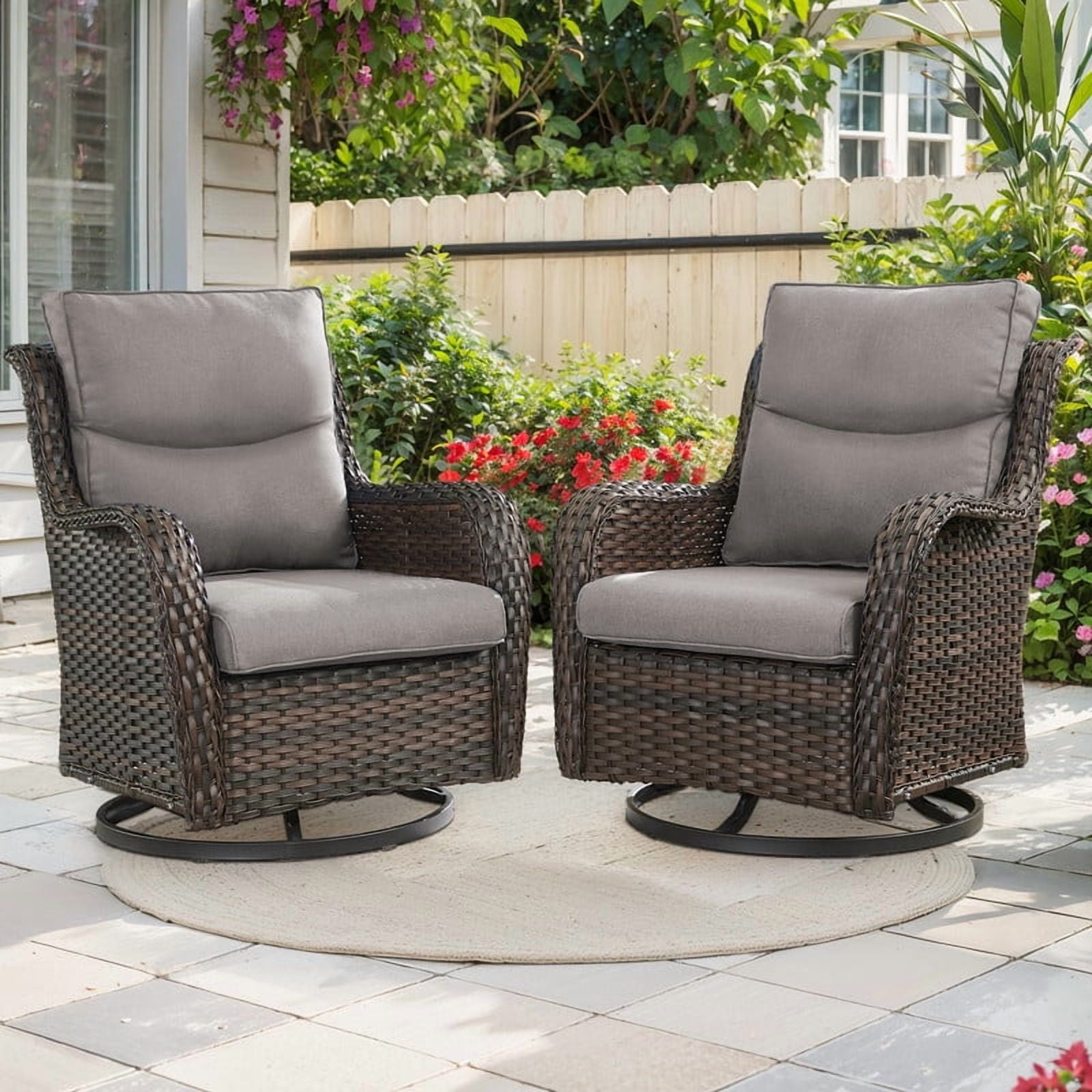 PARKWELL Patio Swivel Rocker Chairs Set of 2, Outdoor Wicker Glider ...