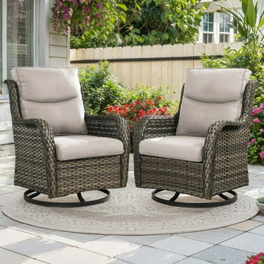 2 Piece Wicker Swivel Rocker Patio Chairs, Outdoor Swivel Rocking ...