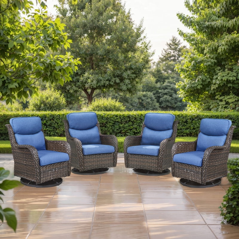 PARKWELL Patio Wicker Chairs Swivel Rocker Set of 4,Outdoor Rattan ...